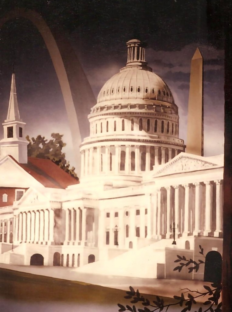 Mural-detail-US-Capitol-Building-Washington-Monument-Gateway-Arch-by ...